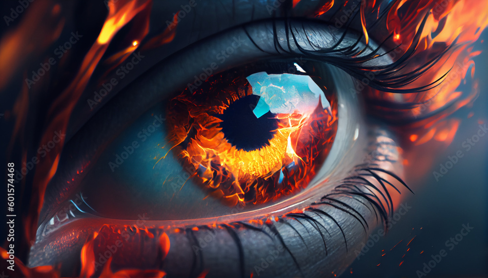 Beautiful closeup image of an eye with fire flame Ai generated image ...