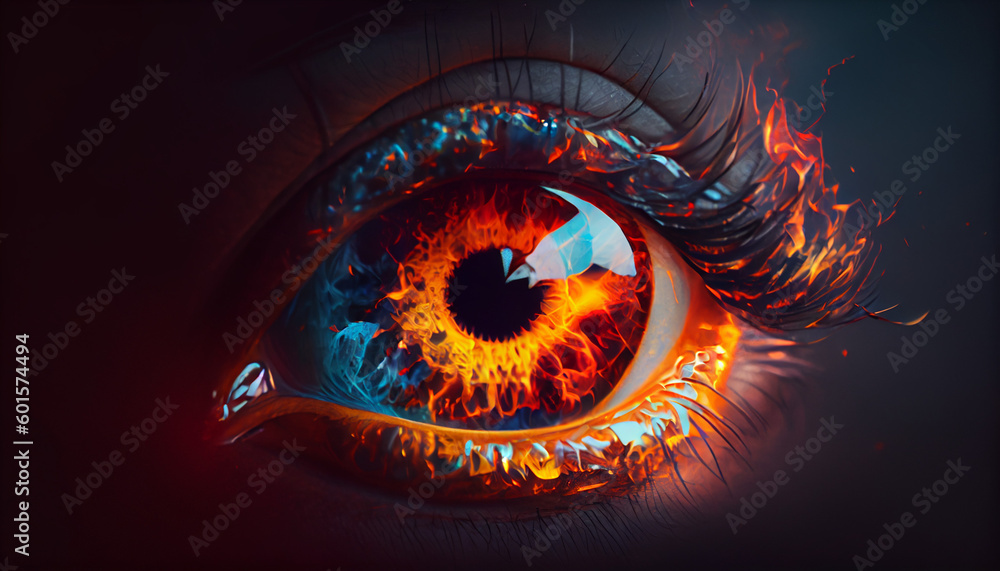 Beautiful closeup image of an eye with fire flame Ai generated image ...