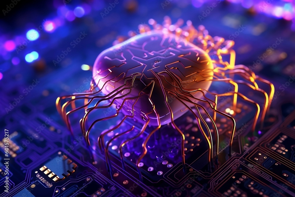 Generative AI: neural network brain interacting with computer ...