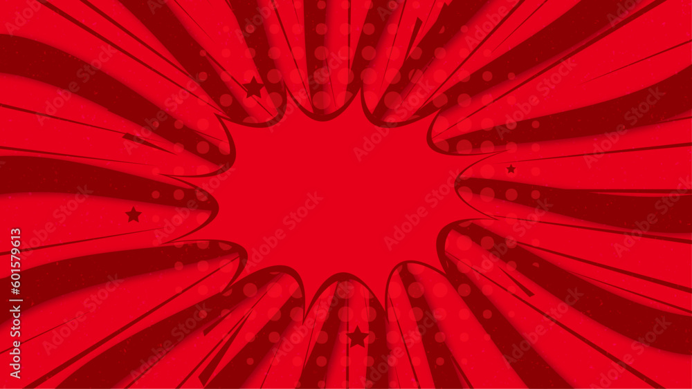 Red comic zoom with lines and dots. Comic pop art background with red ...