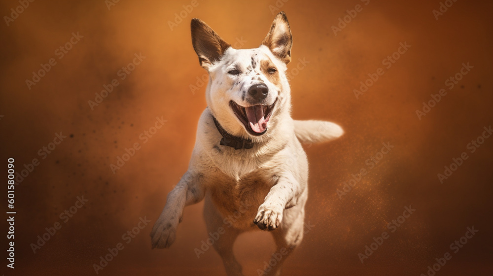 Pastel puppies. Happy dog laughing on plain pastel background. Cute ...