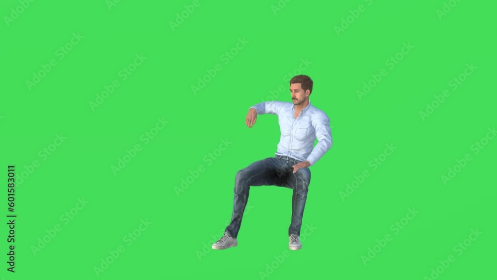 3d Animation of famous male model on green screen sitting and posing ...