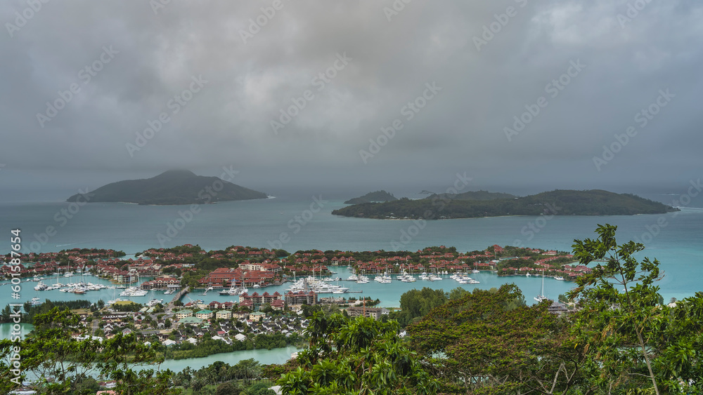 The artificial island of Eden is visible from the observation deck ...