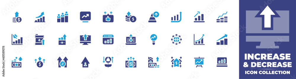 Increase and decrease icon collection. Duotone color. Vector and transparent illustration ...
