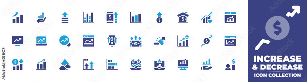 Increase and decrease icon collection. Duotone color. Vector and ...