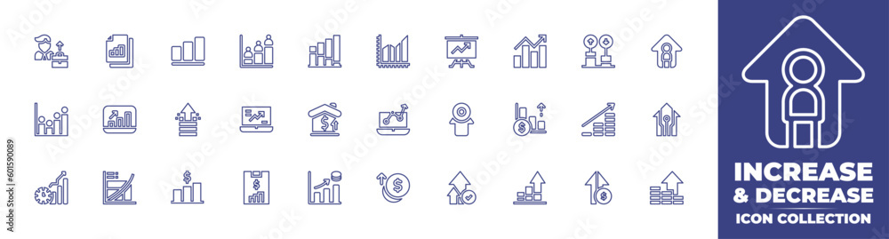 Increase and decrease line icon collection. Editable stroke. Vector illustration. Containing ...
