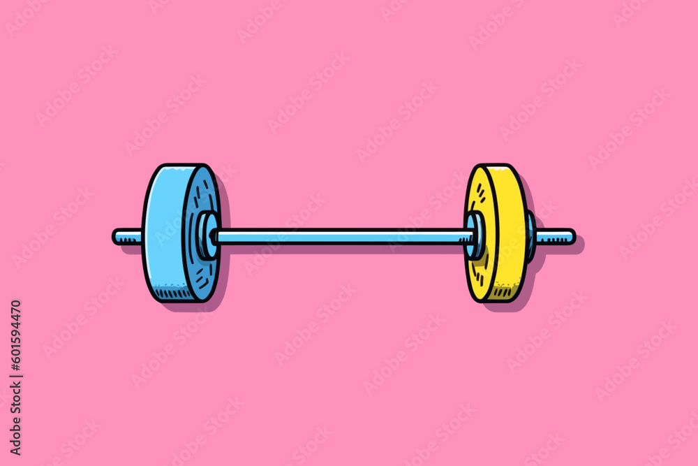 Doodle inspired Barbell, cartoon sticker, sketch, vector, Illustration ...