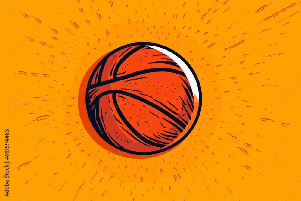 Doodle inspired Basketball, cartoon sticker, sketch, vector ...
