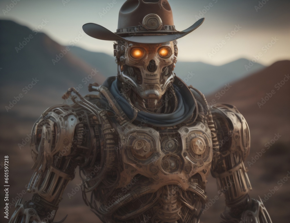 Cowboy mechanical cyborg space with horse made by ai generated Stock ...