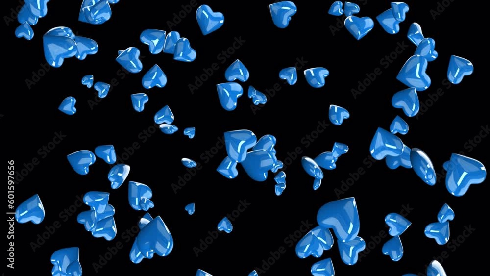 3D Blue hearts falling animation with Alpha Channel. Motion graphic ...