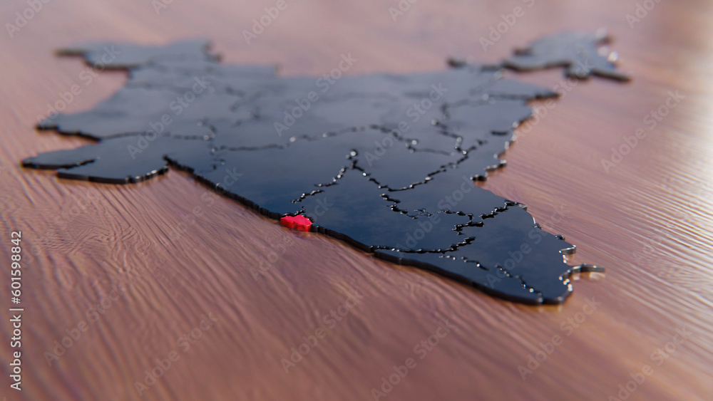 Goa state map on a Indian map with a wooden background 3D Stock ...