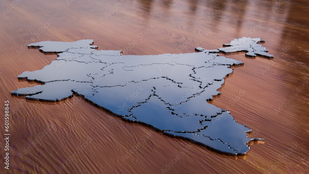 Indian map with all states 3D on a wooden reflective background 3D ...
