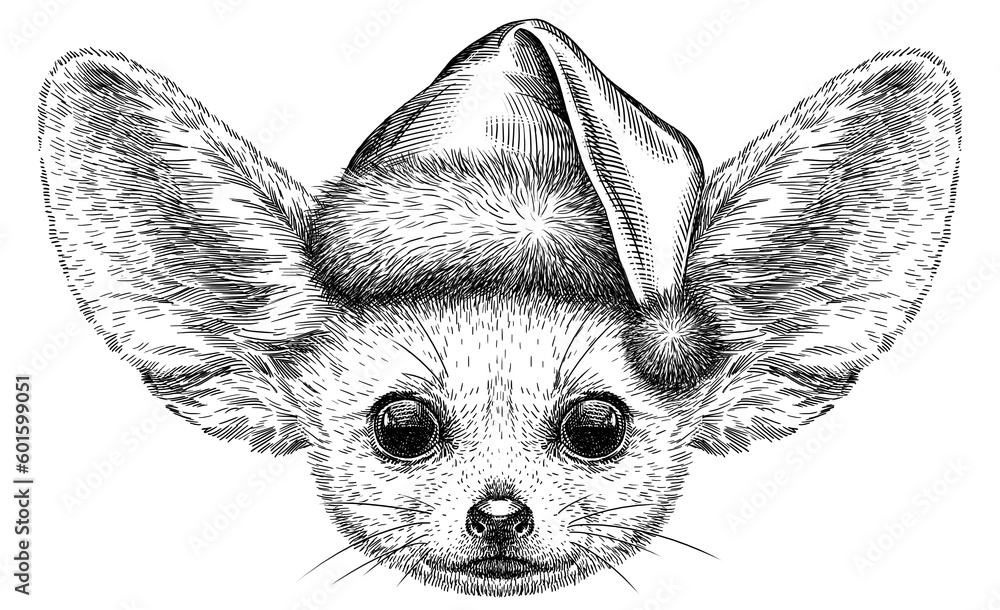 Vintage engraving isolated fennec set dressed christmas illustration ...