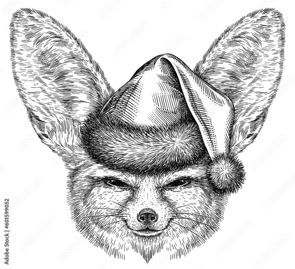 Vintage engraving isolated fennec set dressed christmas illustration ...