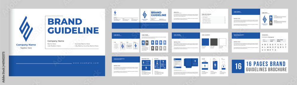 Company design guideline booklet template vector with blue and dark ...