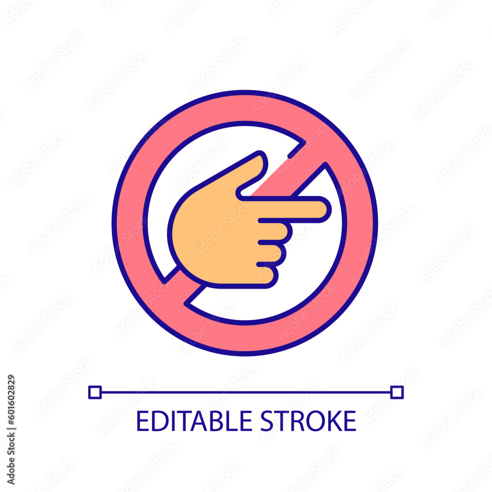 Do not touch RGB color icon. Prohibited sign. Pointing hand. Non ...