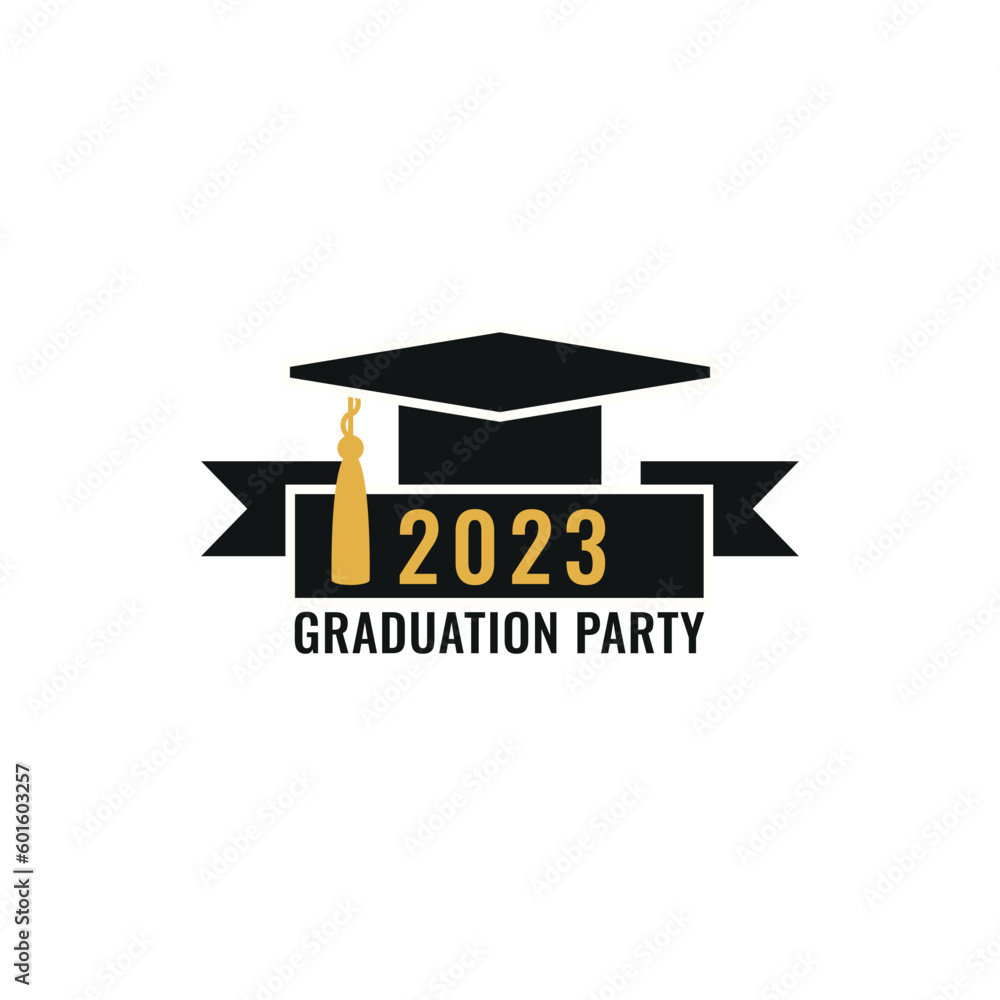 Graduation party logo design. Class of 2023 with graduation cap and ...