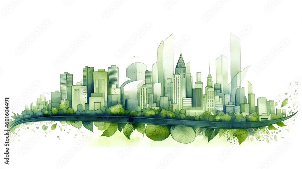 Green city illustration showcasing a harmonious blend of urban ...