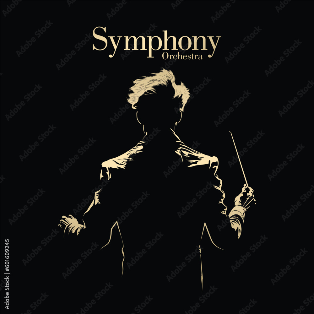 Silhouette of music conductor. Maestro. Modern symphony orchestra ...