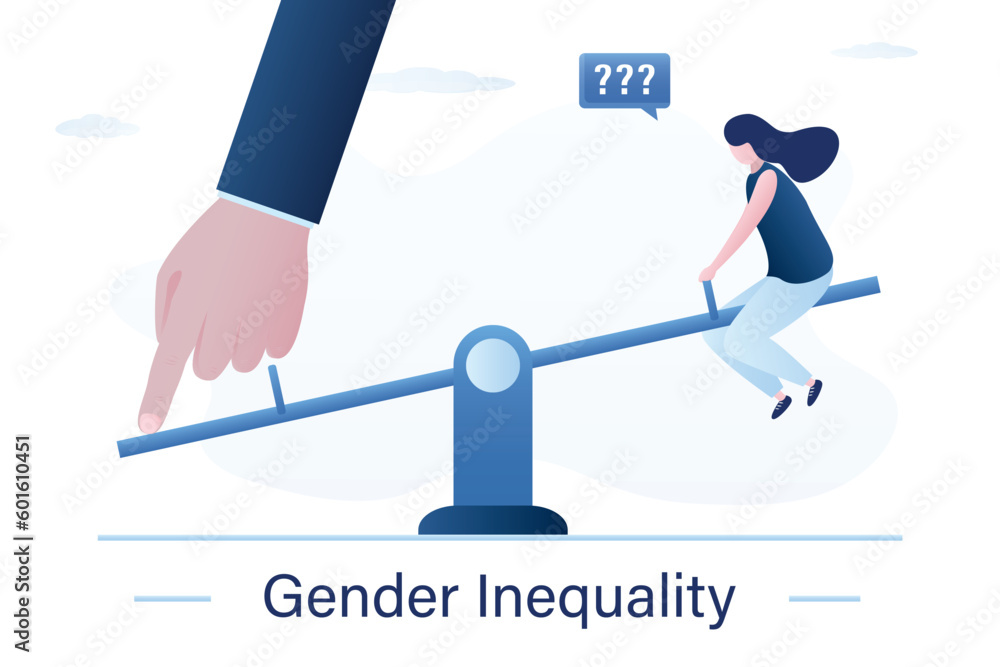 Gender inequality. Businessman hand tilts the swing to his side. Sexual ...