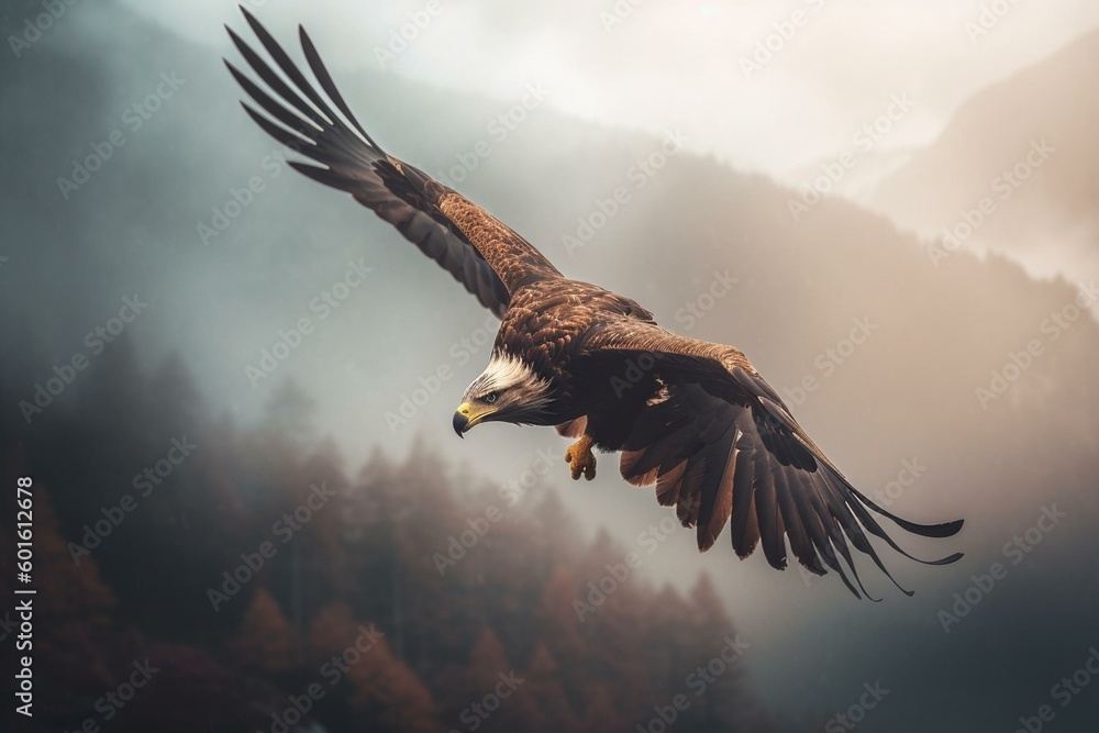 Eagle soaring amidst the misty clouds. Generative AI ilustração do ...