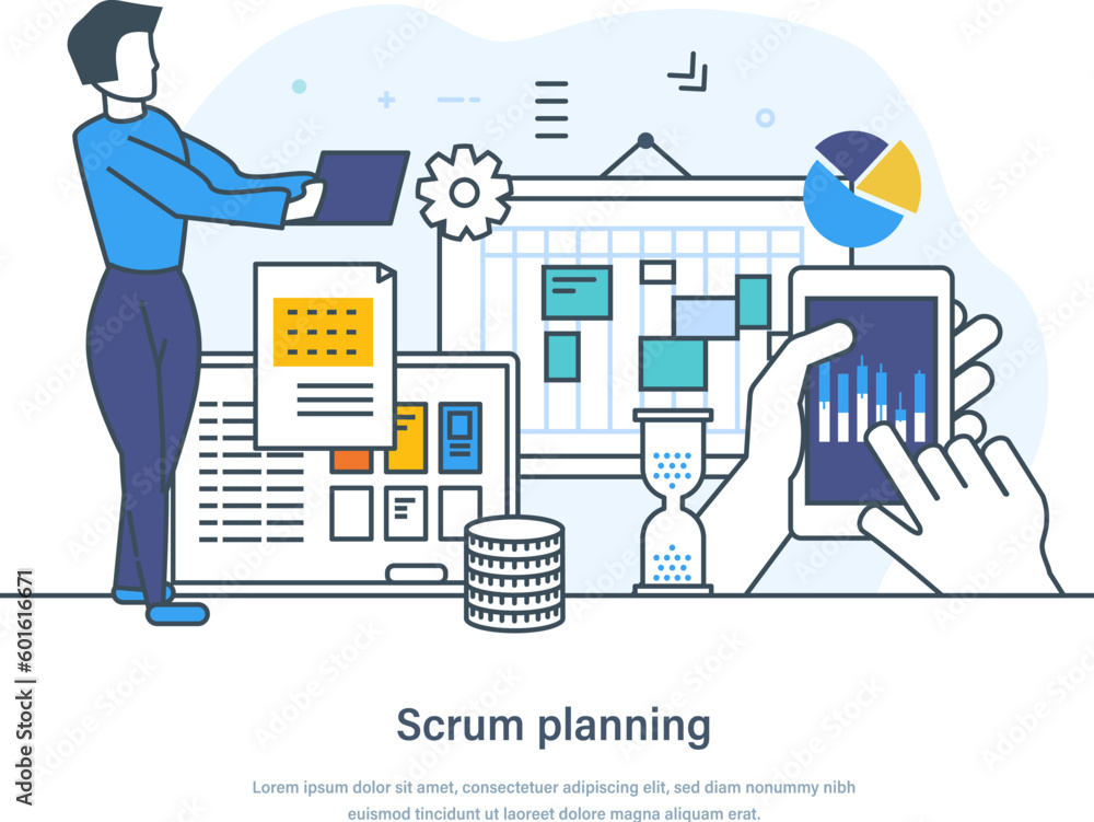 Scrum Planning Process Agile Development Task Sprint Teamwork Methodology Stock Vector Adobe