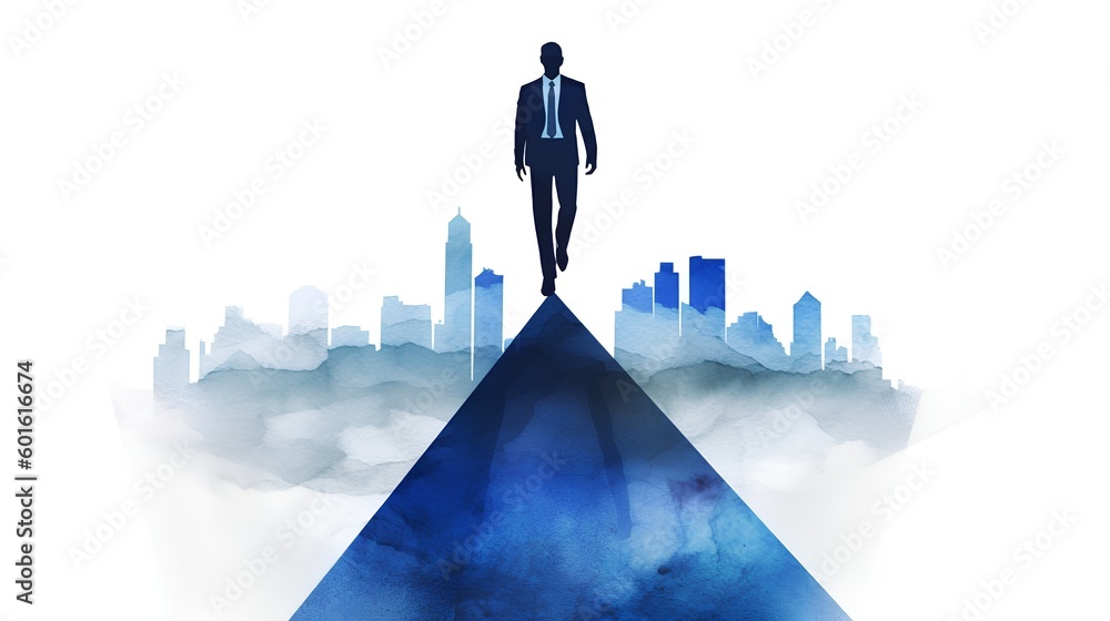 Illustration portrays a businessman walking a path symbolic of his ...