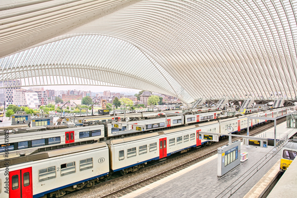 Indoor scene of the SNCB NMBS Train station of liege guillemins with ...