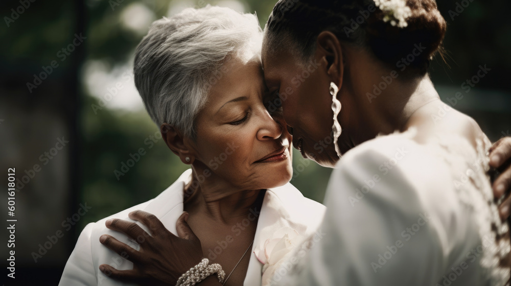 Old women lesbian couple. marrage Black and Caucasian female bride in ...