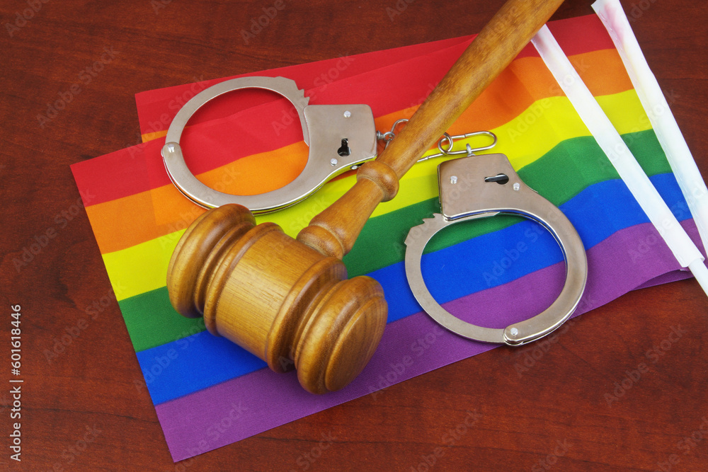 LGBT rights, criminalization and prohibition concept. Wooden judge ...