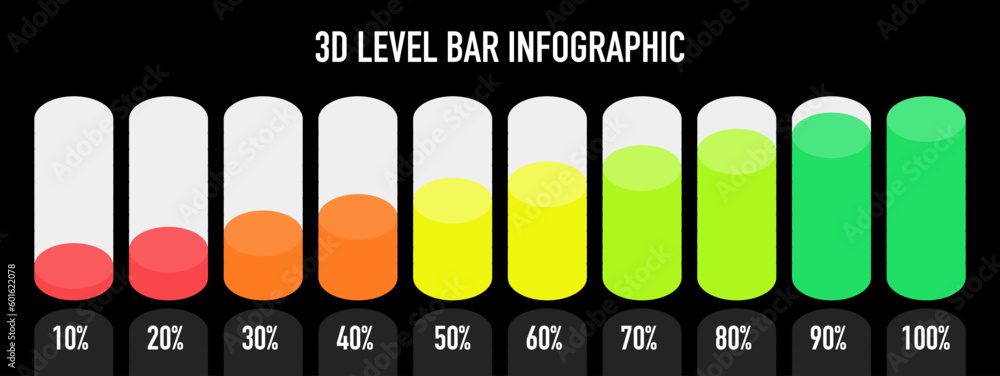 Infographic design template with 3D level bar chart, parts, steps or ...