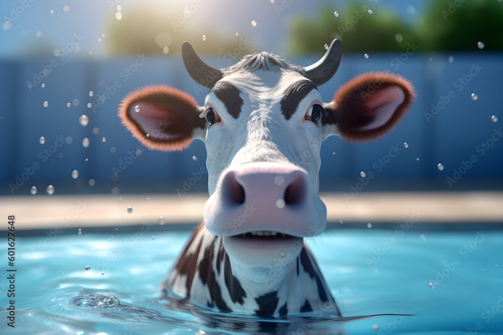 Cow playing in the pool background made with Generative AI Stock ...