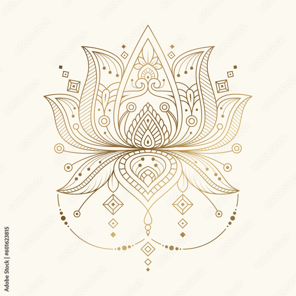 Golden lotus illustration in Indian style. Lotus mandala. yoga logo ...