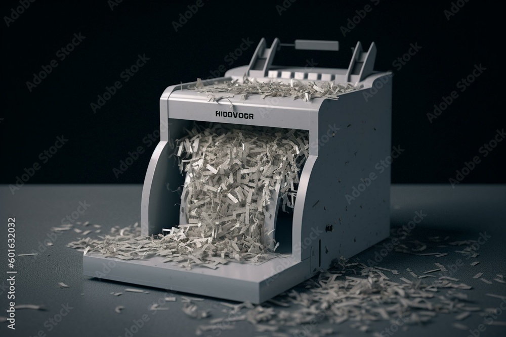 3D model of paper shredder filled with shredded paper. Generative AI ...