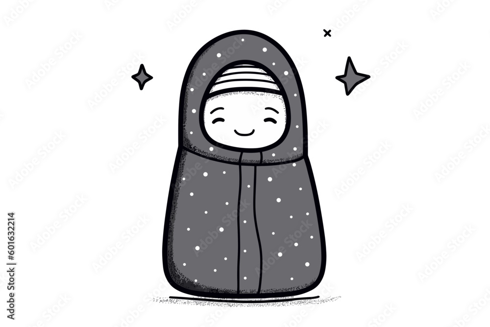 Doodle inspired Sleep sack, cartoon sticker, sketch, vector ...