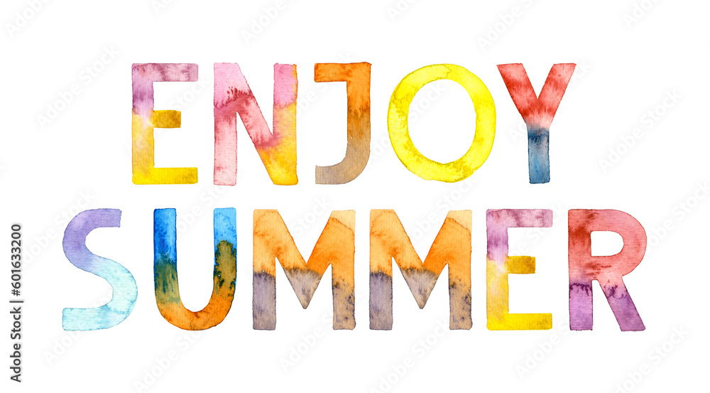 Watercolor hand drawn lettering isolated. Handwritten message. Enjoy ...
