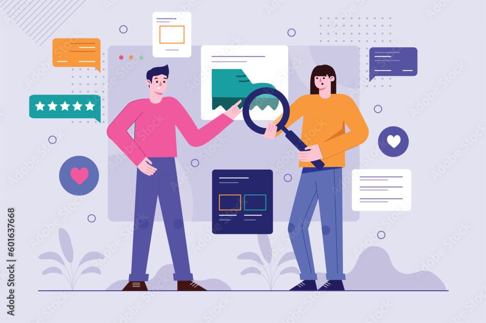 Product overview purple background concept with people scene in the ...