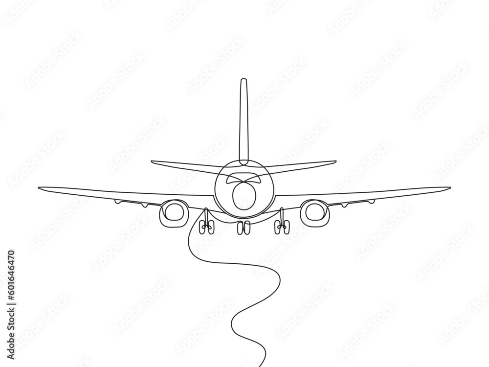 Continuous line drawing of airplane. Aircraft vector. Minimalist black ...