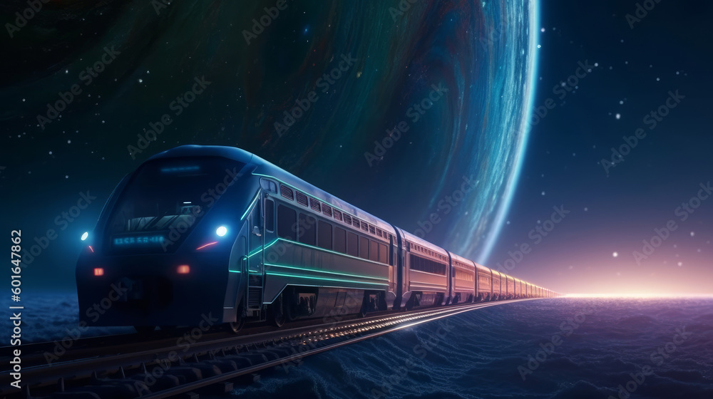 A futuristic train travelling through space. Advanced transport ...