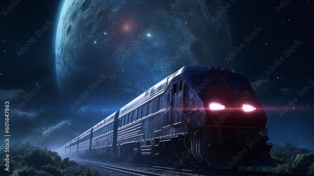 A futuristic train travelling through space. Advanced transport ...