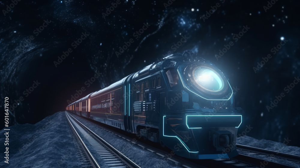 A futuristic train travelling through space. Advanced transport ...