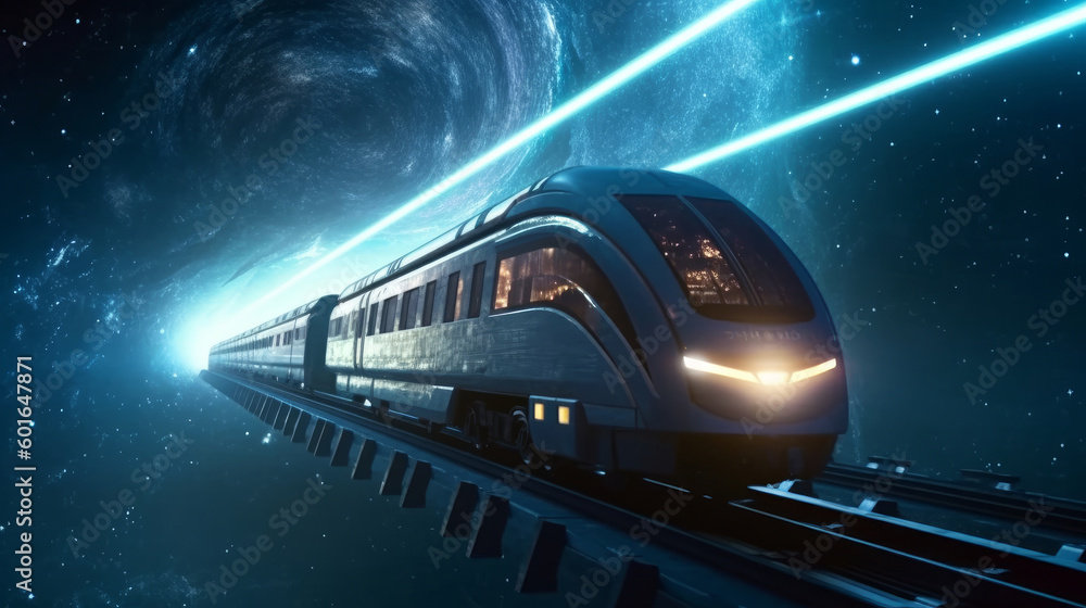 A futuristic train travelling through space. Advanced transport ...