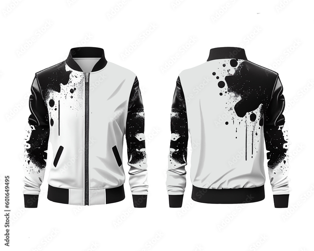 Cool jacket in white color and black splash patterns on isolated ...