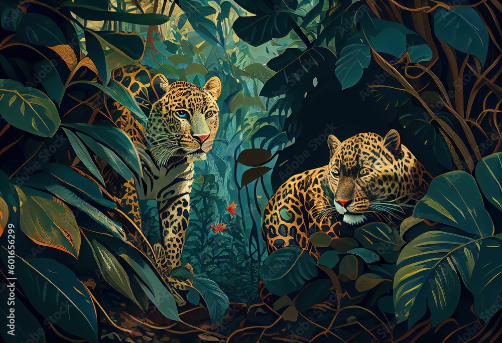 Elusive Jaguars in a Sleek and Dangerous Jungle Scene: Otherworldly ...