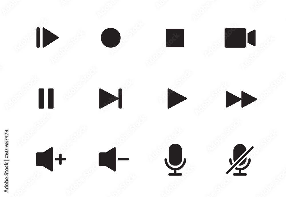 Audio, video, music player button icon. Sound control, play, pause ...