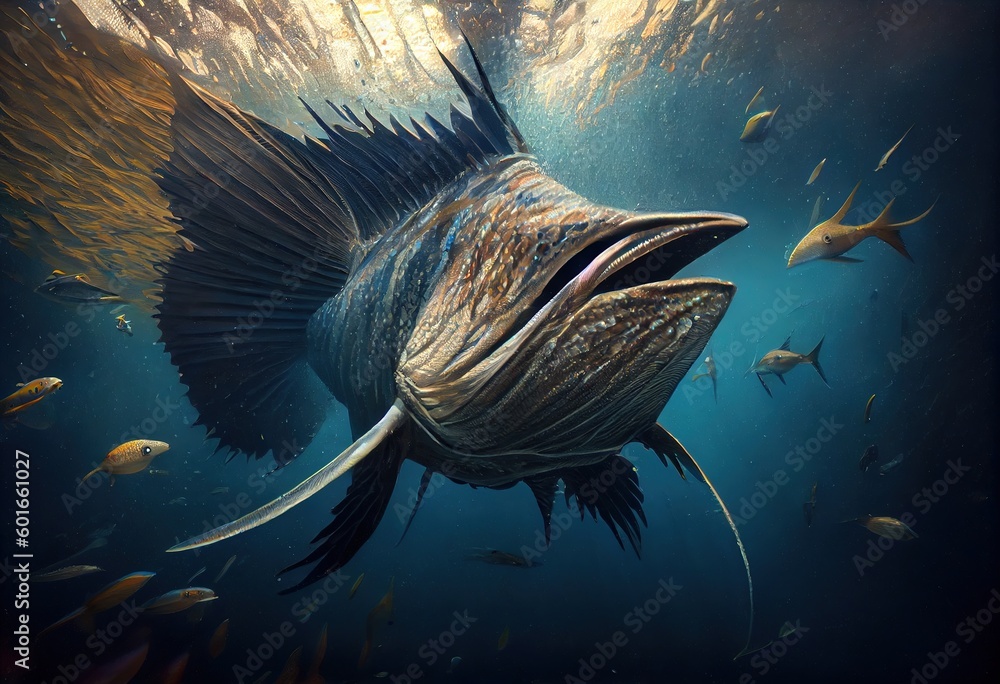 Oceanic Serenity: Swift Sailfish and Schools of Fish in an Underwater ...