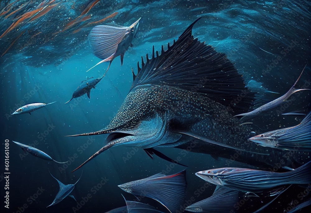 Oceanic Serenity: Swift Sailfish and Schools of Fish in an Agile ...