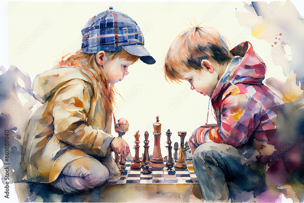 An engaging illustration of children playing a game of chess ...