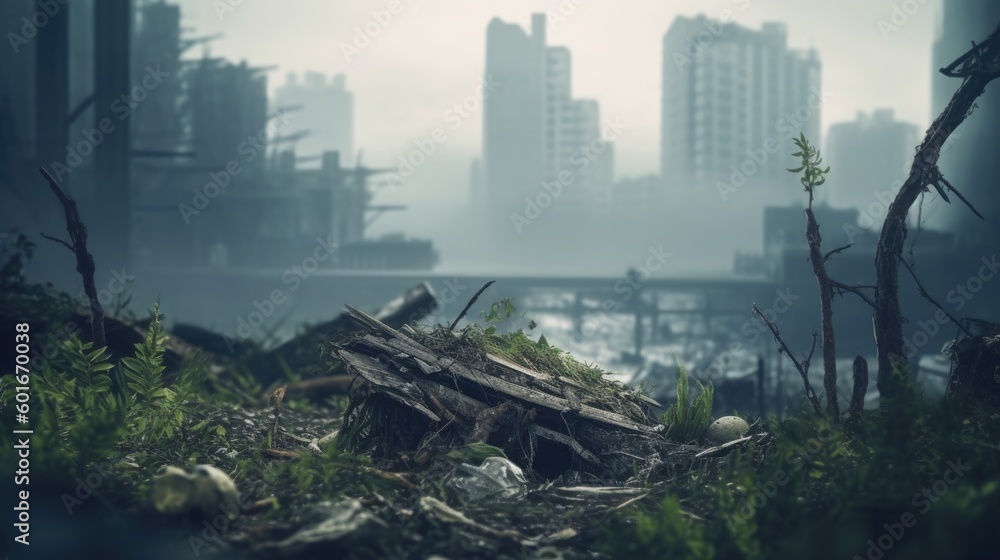 Post apocalyptic city in ruins after zombie pathogen wiped out last of ...