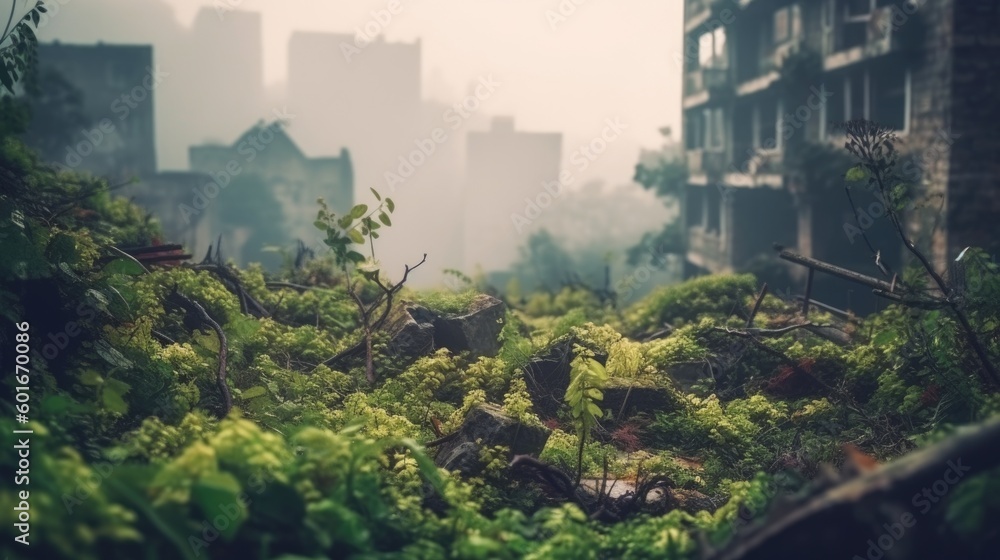Post apocalyptic city in ruins after zombie pathogen wiped out last of ...